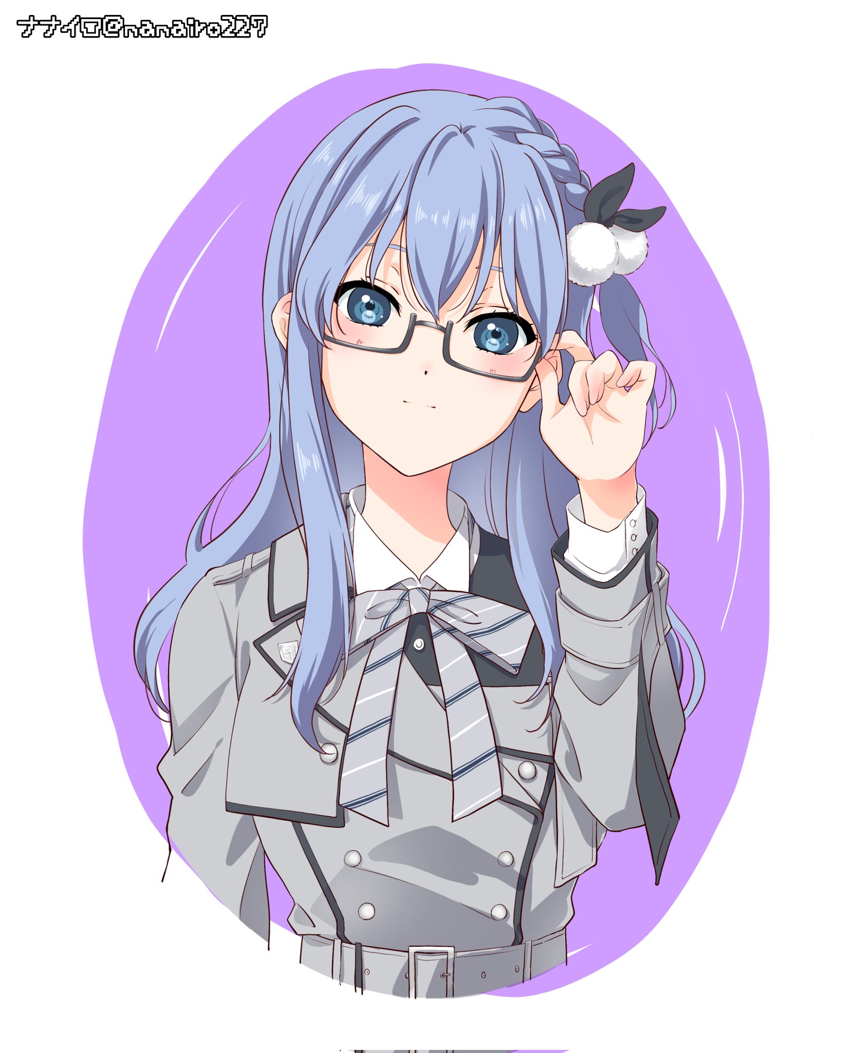 The Big ImageBoard (TBIB) - 1girl 22/7 adjusting eyewear artist name black-framed eyewear black ...