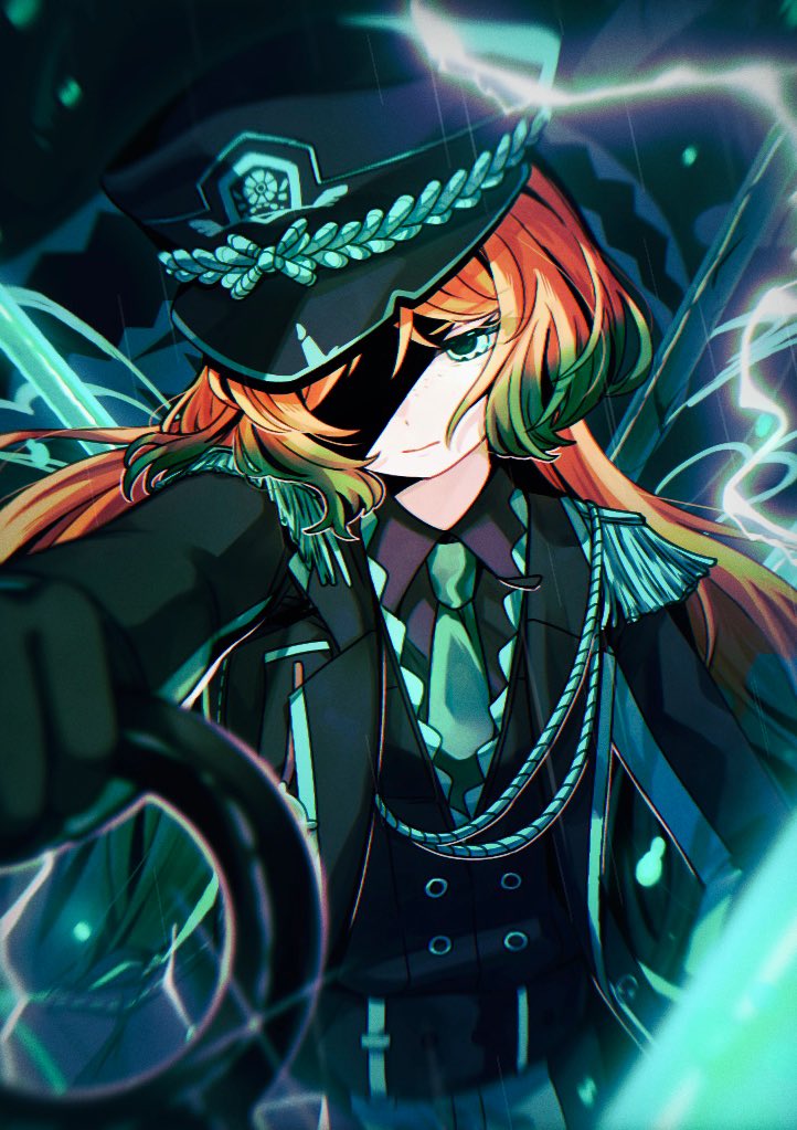 The Big ImageBoard (TBIB) - 1girl aiguillette anchor aqua eyes aqua necktie black coat black hat ...