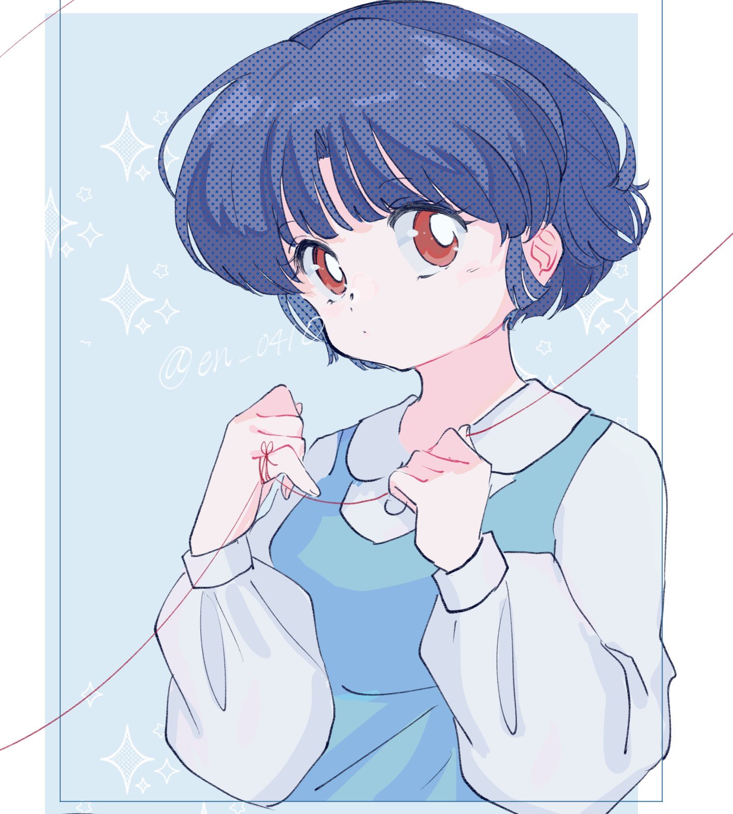 The Big ImageBoard (TBIB) - 1girl artist name blue background blue dress blue hair border closed ...