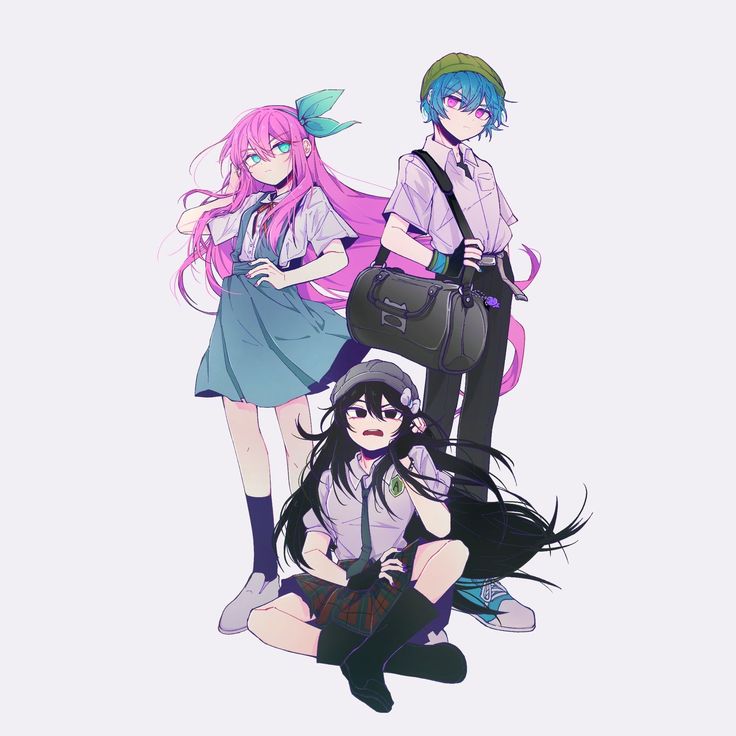 The Big ImageBoard (TBIB) - 1boy 2girls \||/ alternate costume aqua eyes aqua footwear aqua hair ...