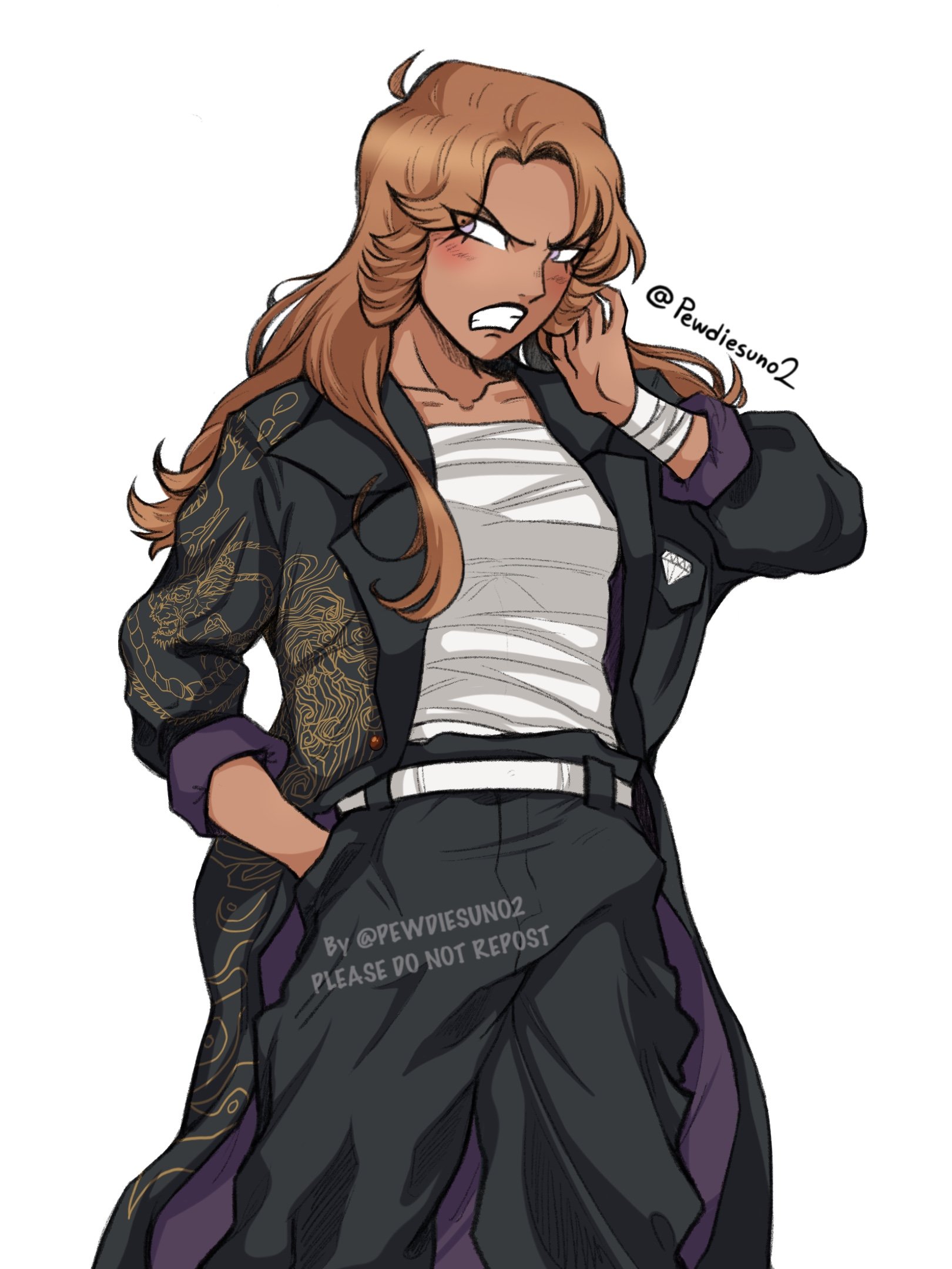 The Big ImageBoard (TBIB) - 1girl ahoge artist name belt black coat black pants blonde hair coat ...