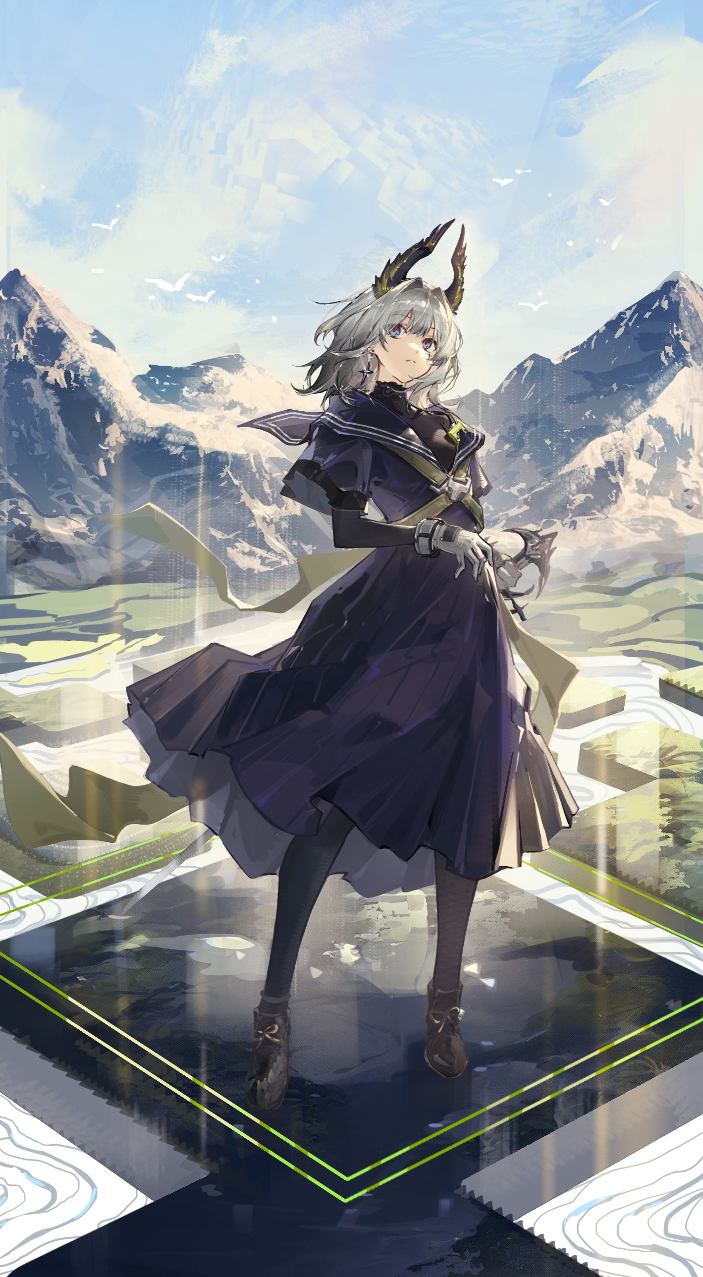 The Big ImageBoard (TBIB) - 1girl absurdres arknights black footwear blue sky closed mouth cloud ...