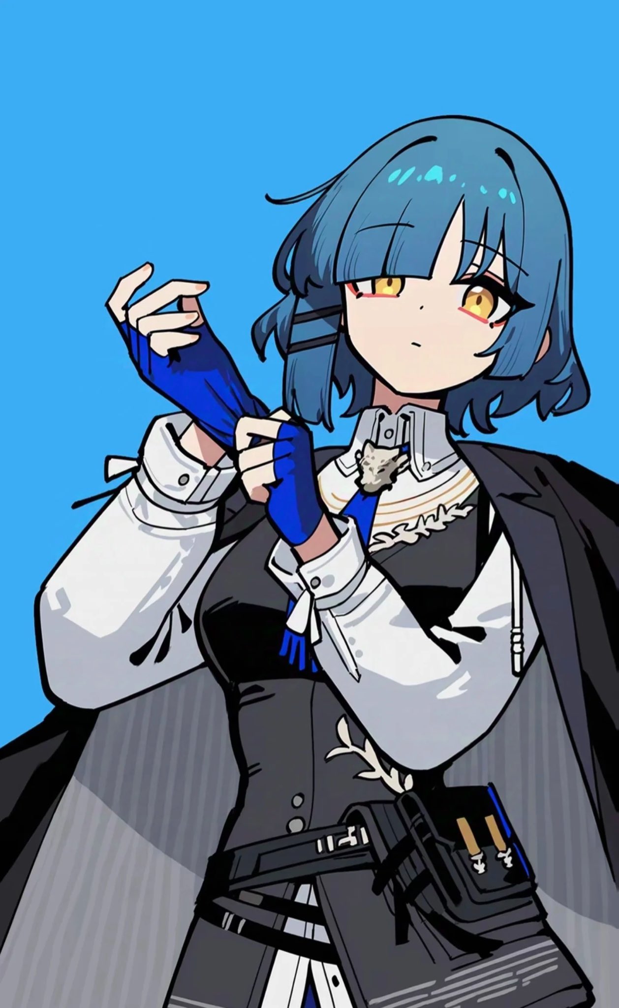 The Big ImageBoard (TBIB) - 1girl adjusting clothes adjusting gloves arknights black vest blue ...