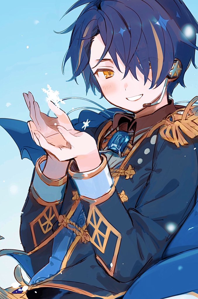 The Big ImageBoard (TBIB) - 1boy black hair blazer blonde hair blue background blue gemstone ...