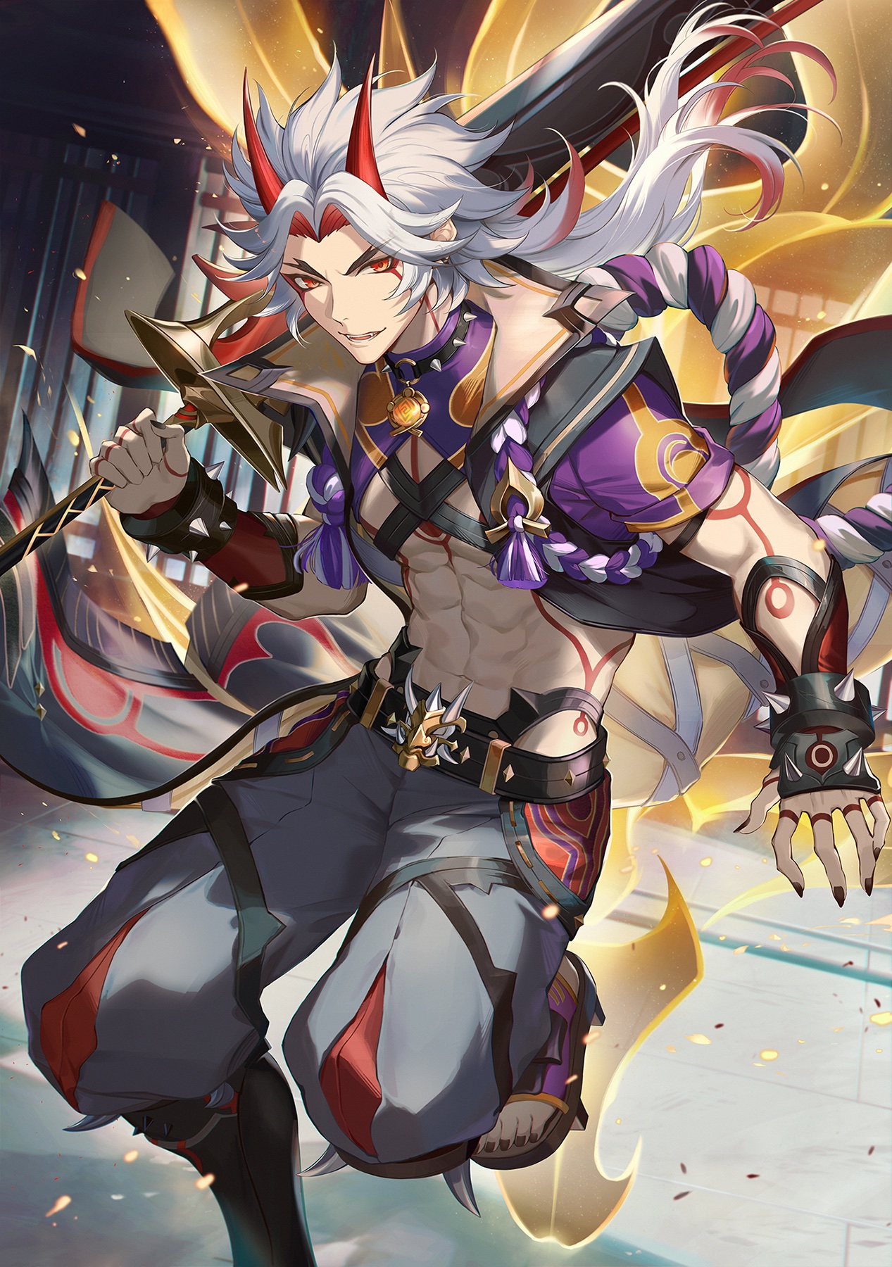 The Big ImageBoard (TBIB) - 1boy abs arataki itto darkavey demon horns ...