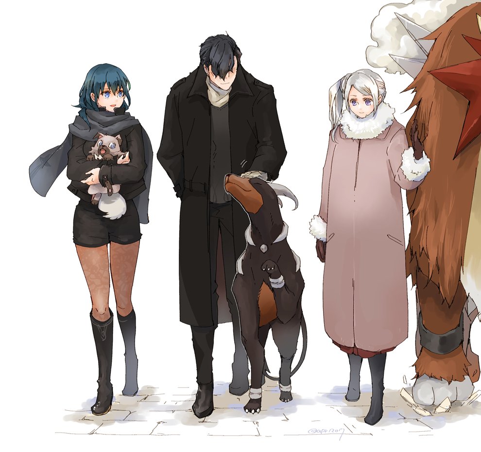 The Big ImageBoard (TBIB) - 1boy 2girls black coat black hair black ...