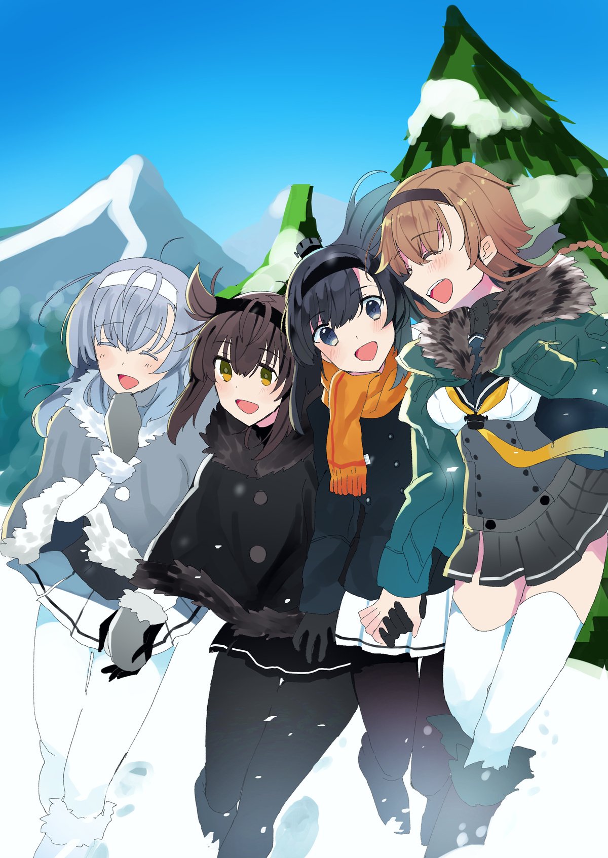 The Big ImageBoard (TBIB) - 4girls akizuki (kancolle) black hair black headband black jacket ...