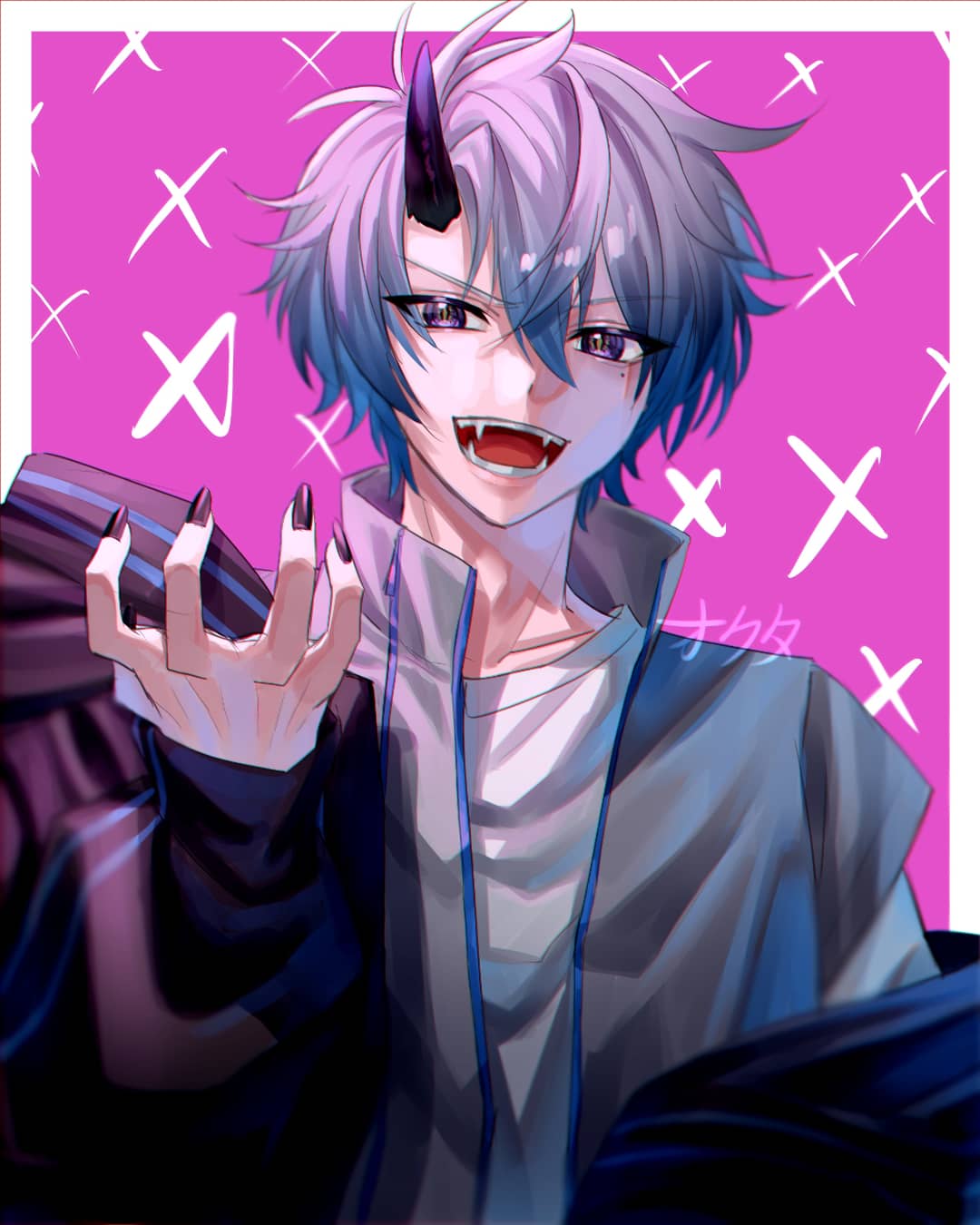 The Big ImageBoard (TBIB) - 1boy blue eyes colored tips grey hair ...