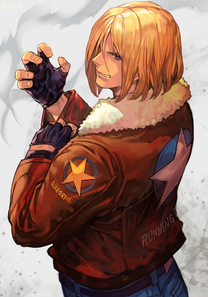 The Big ImageBoard (TBIB) - 1boy black gloves blonde hair blue eyes blue pants bomber jacket ...