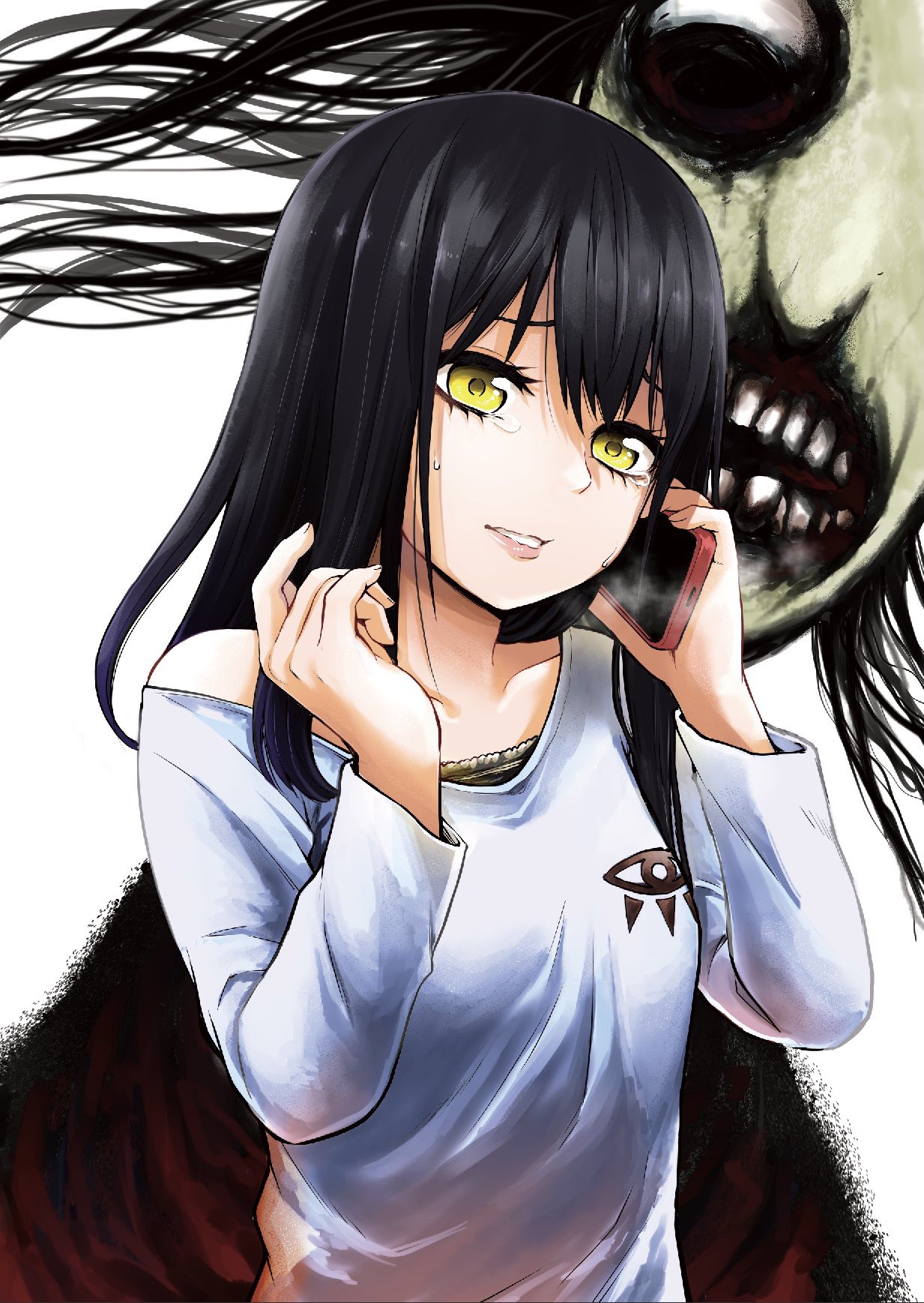 The Big ImageBoard (TBIB) - 1girl 1other black hair cellphone ghost ...