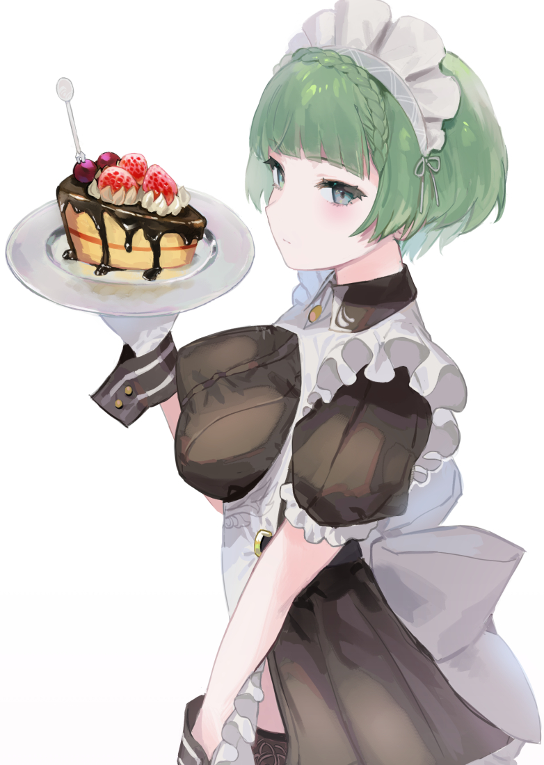 The Big ImageBoard (TBIB) - 1girl apron black dress blunt bangs blush breasts cake closed mouth ...