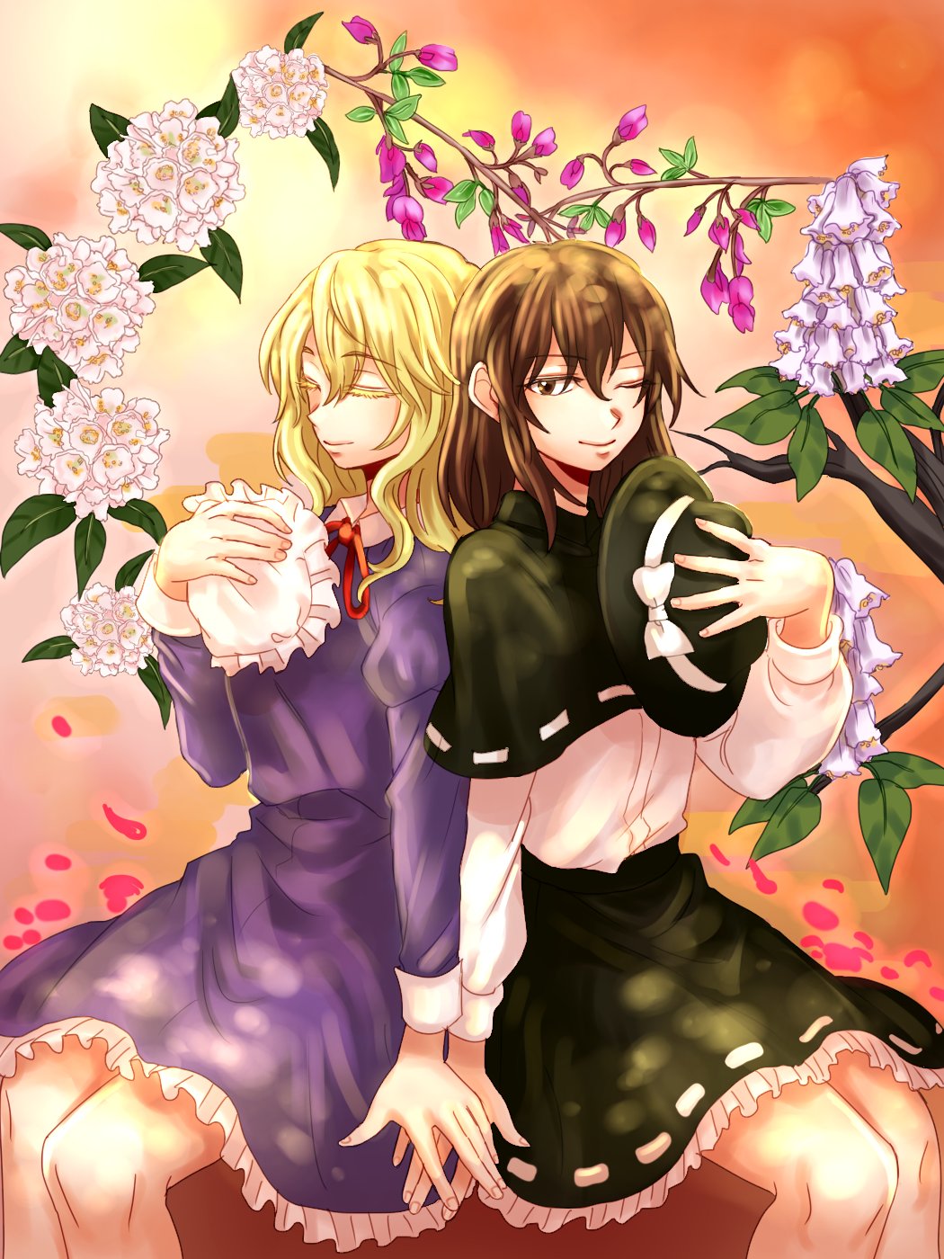 The Big ImageBoard (TBIB) - 2girls black capelet black headwear black skirt blonde hair bow ...