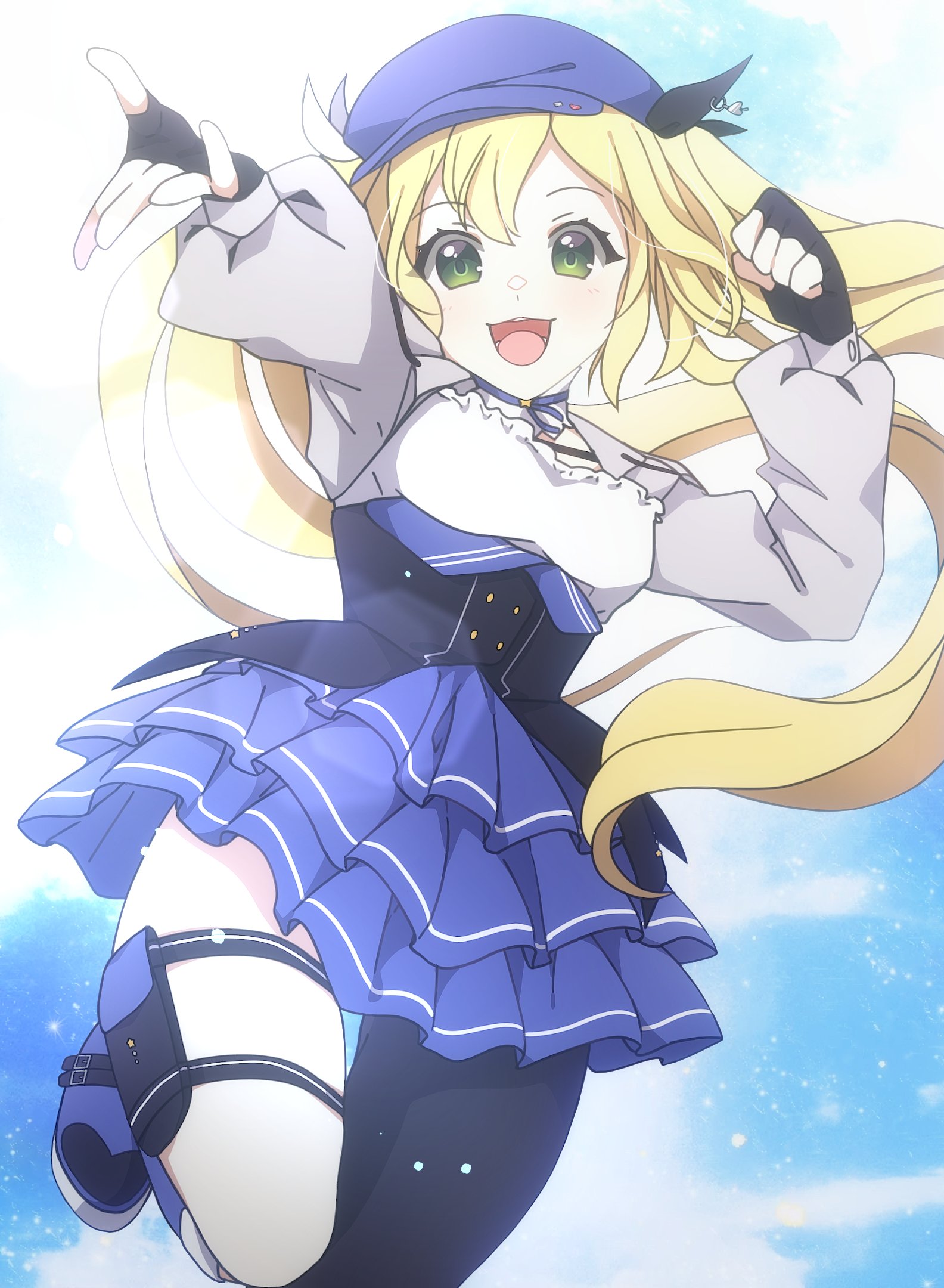 The Big ImageBoard (TBIB) - 1girl asymmetrical legwear belt collar blonde hair blue dress blue ...