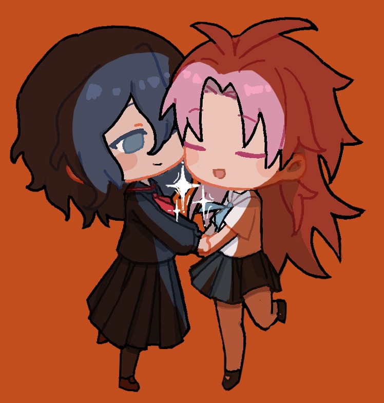 The Big ImageBoard (TBIB) - 2girls antenna hair black pantyhose black serafuku black shirt black ...