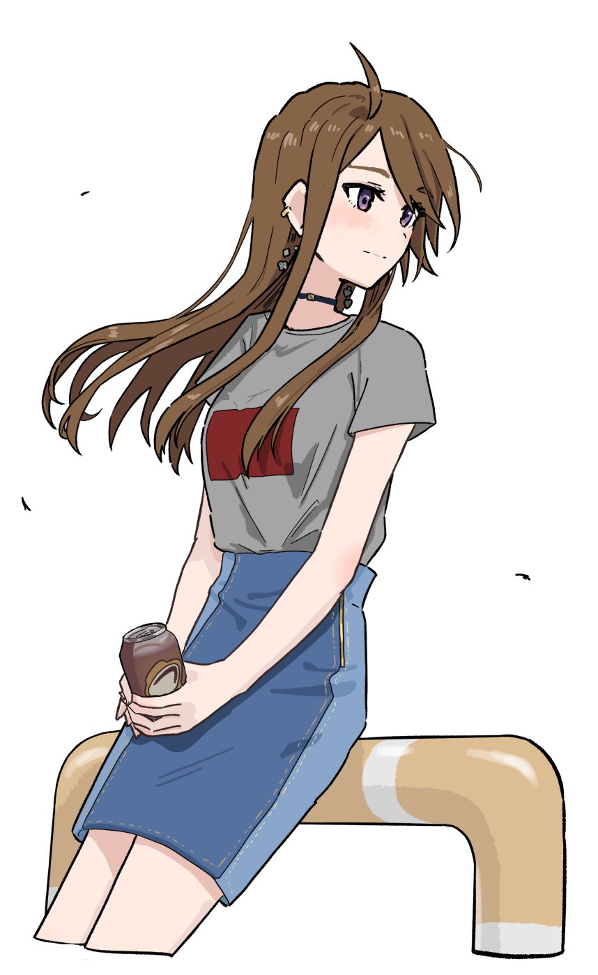 The Big ImageBoard (TBIB) - 1girl antenna hair brown hair can choker coffee denim denim skirt ...