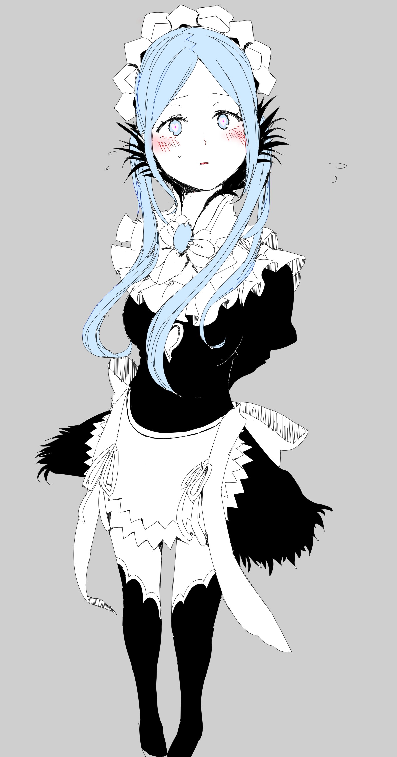 The Big ImageBoard (TBIB) - 1girl absurdres apron arms behind back blue hair feather trim fire ...