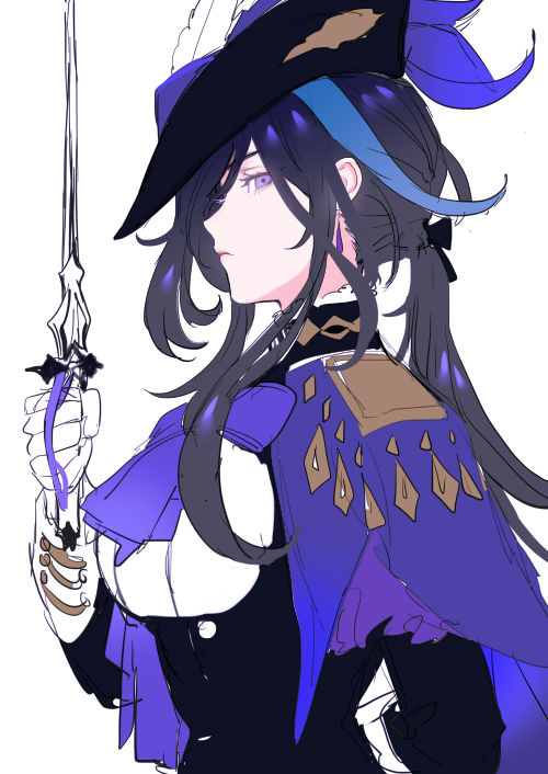 The Big Imageboard Tbib 1girl Ascot Black Hair Black Hat Blue Hair