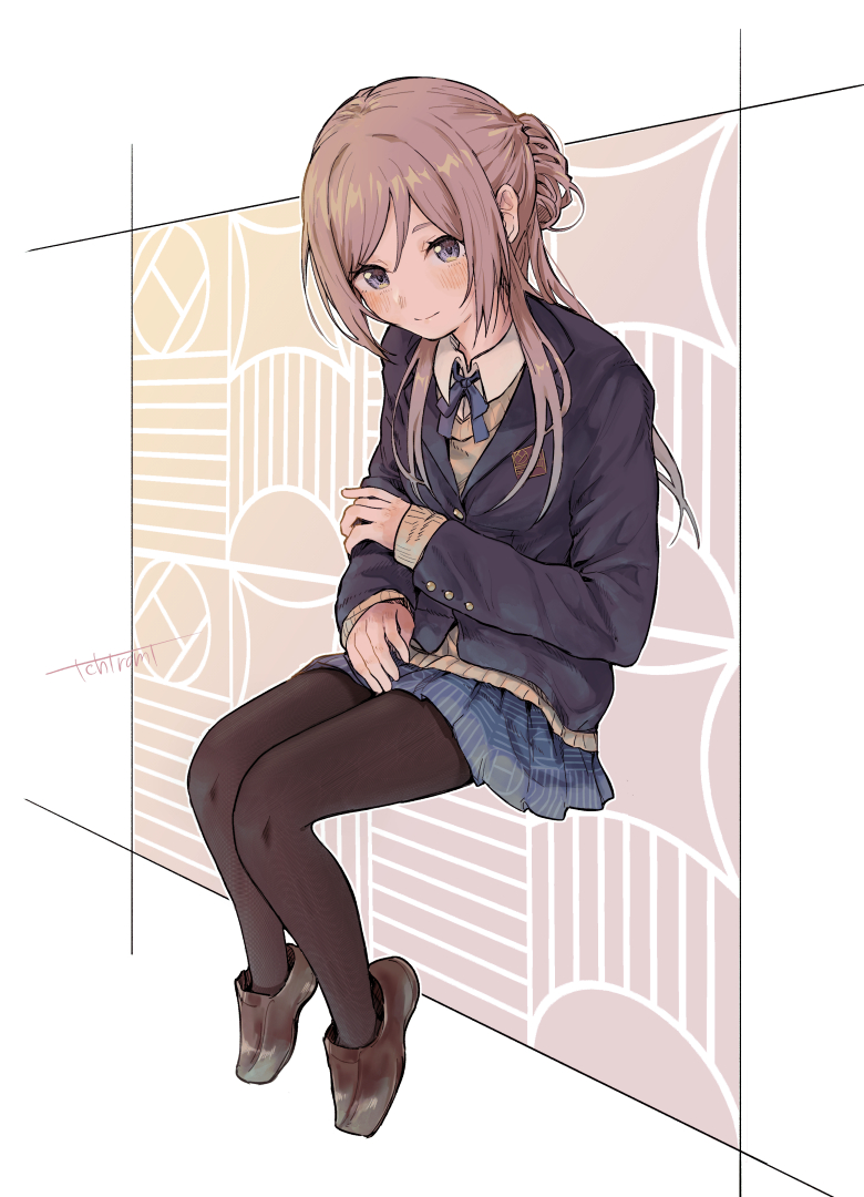 The Big ImageBoard (TBIB) - 1girl black pantyhose blue eyes blue jacket blue ribbon blue skirt ...