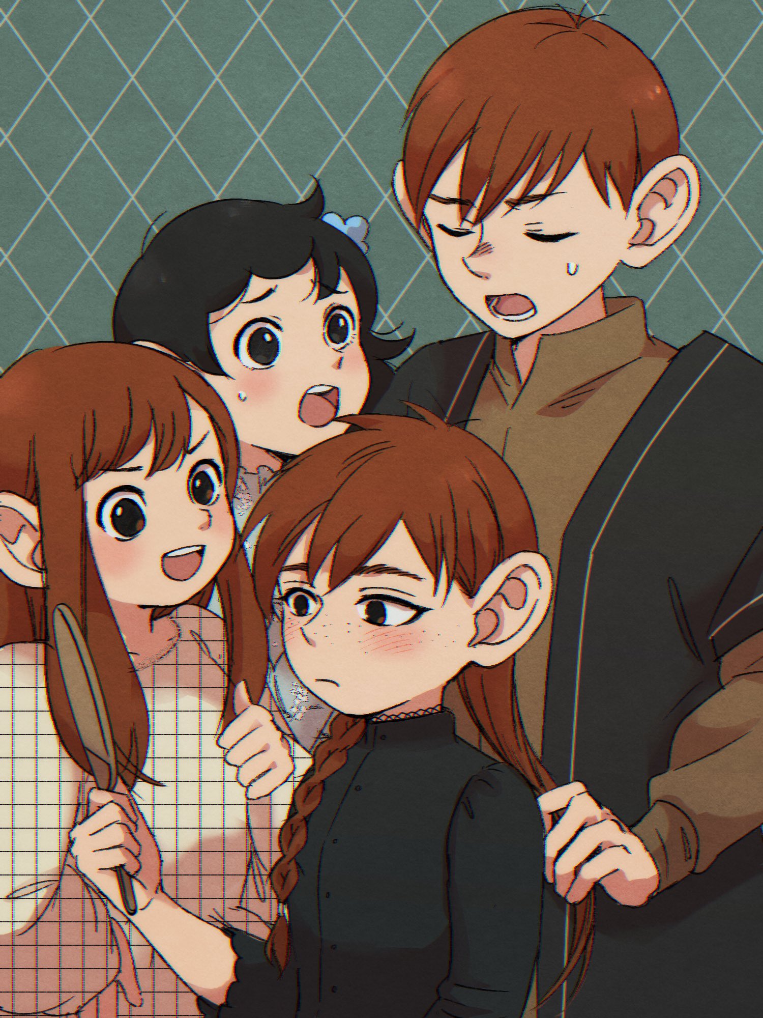 The Big ImageBoard (TBIB) - 1boy 3girls black eyes black hair brown hair chilchuck tims closed ...