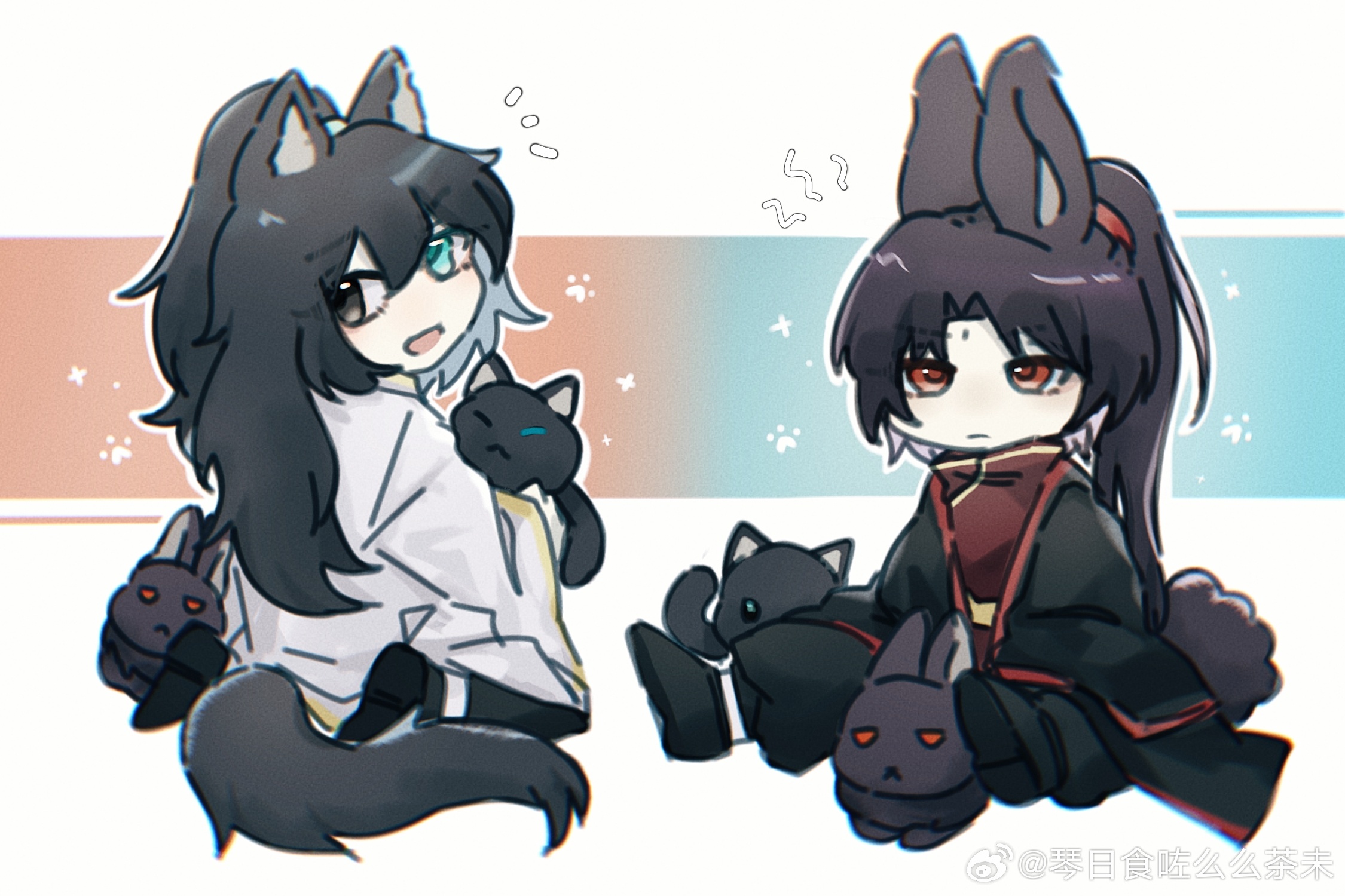 The Big ImageBoard (TBIB) - 2boys animal ears aqua eyes black coat black eyes black hair coat ...