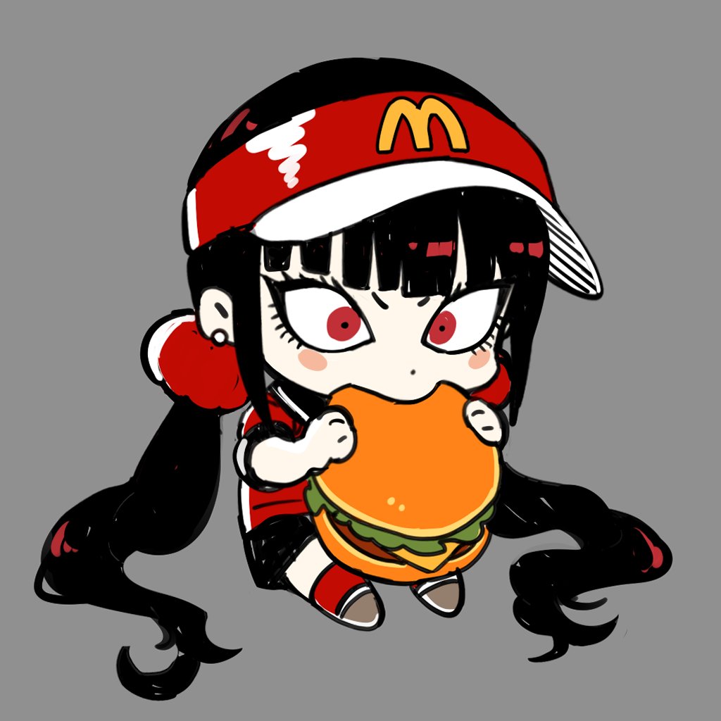 The Big ImageBoard (TBIB) - 1girl black skirt blunt bangs blush stickers burger chibi ...