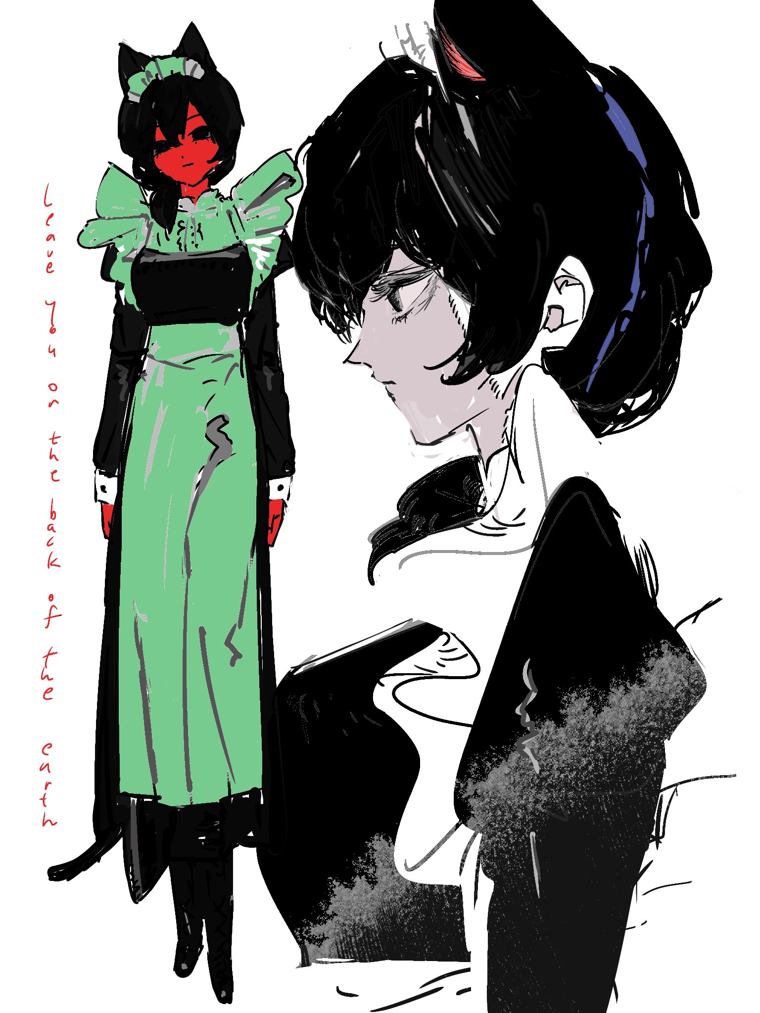 The Big ImageBoard (TBIB) - 1girl alternate skin color an1th1ngnb apron arms at sides black ...