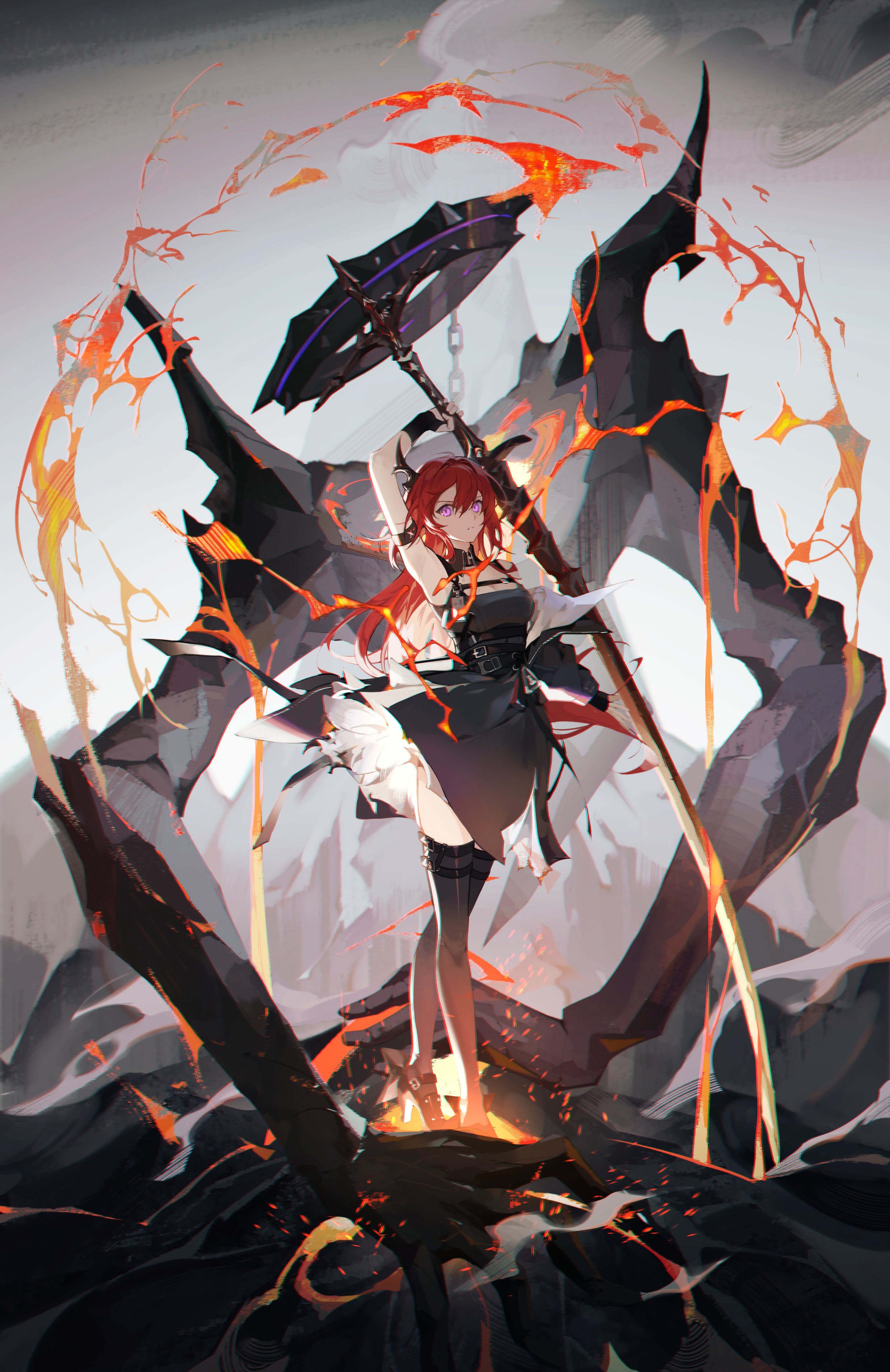 The Big ImageBoard (TBIB) - 1girl absurdres arknights arm up bare shoulders black dress demon ...