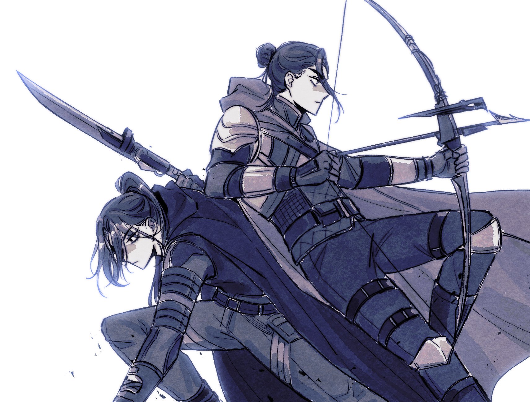 The Big ImageBoard (TBIB) - 2boys archery armor arrow (projectile) back-to-back black hair bow ...