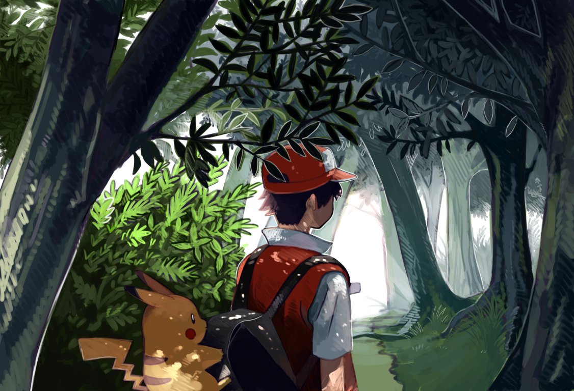 The Big ImageBoard (TBIB) - 1boy back back focus backpack bag baseball cap black hair day forest ...