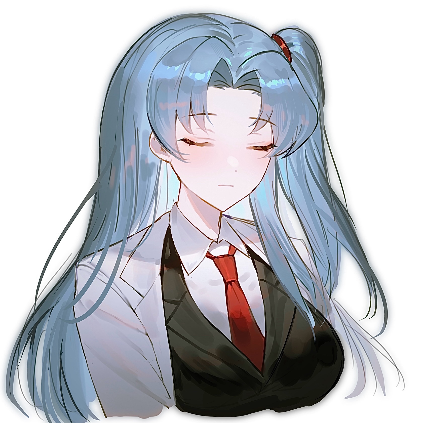 The Big ImageBoard (TBIB) - 1girl angela (project moon) black vest blue hair bonno sasu breasts ...