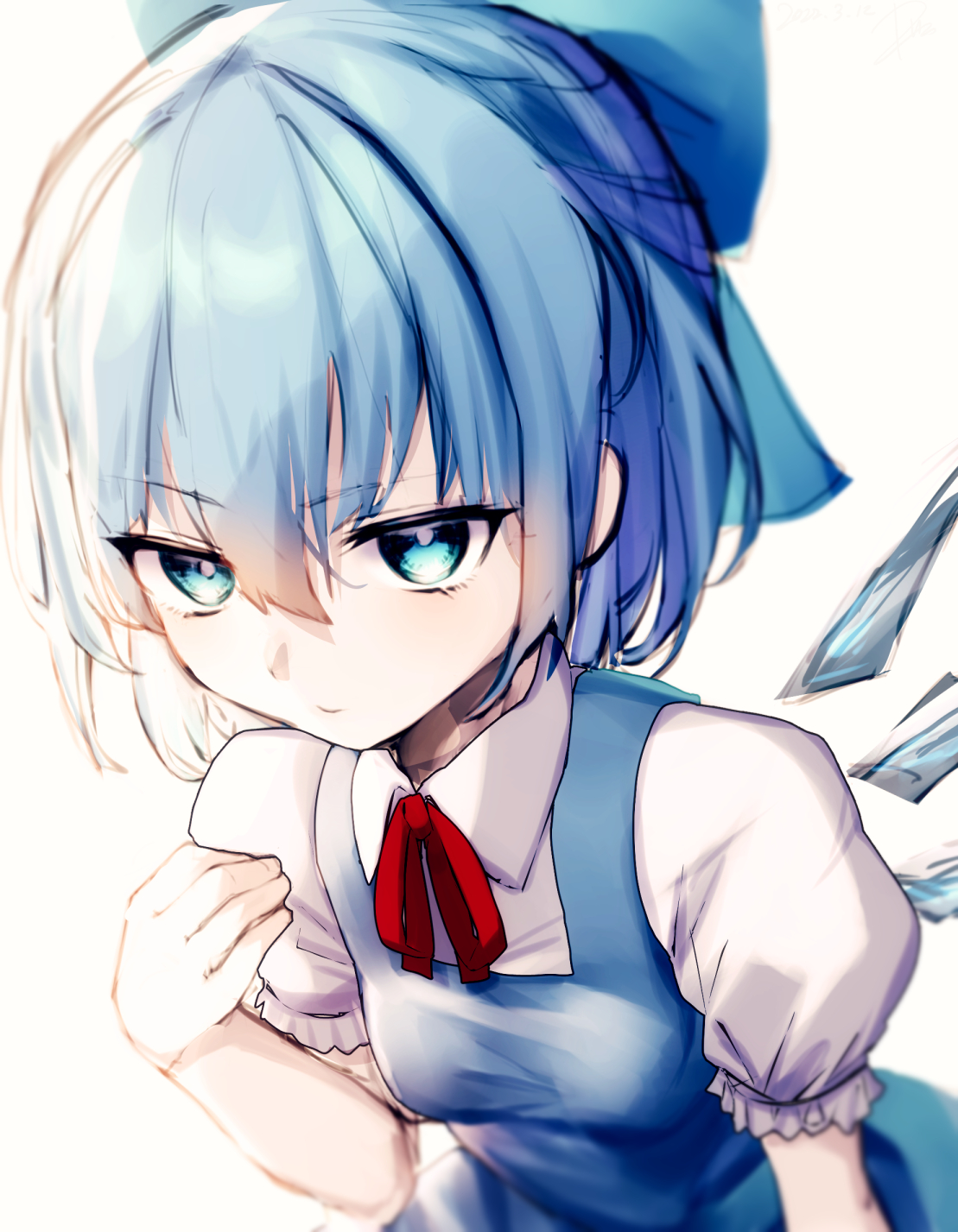 The Big ImageBoard (TBIB) - 1girl blue bow blue dress blue eyes blue hair bow cirno closed mouth ...