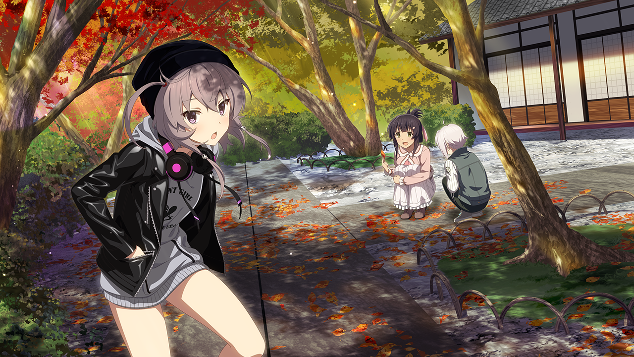 The Big ImageBoard (TBIB) - 3girls ahoge autumn autumn leaves beanie black hair black hat black ...