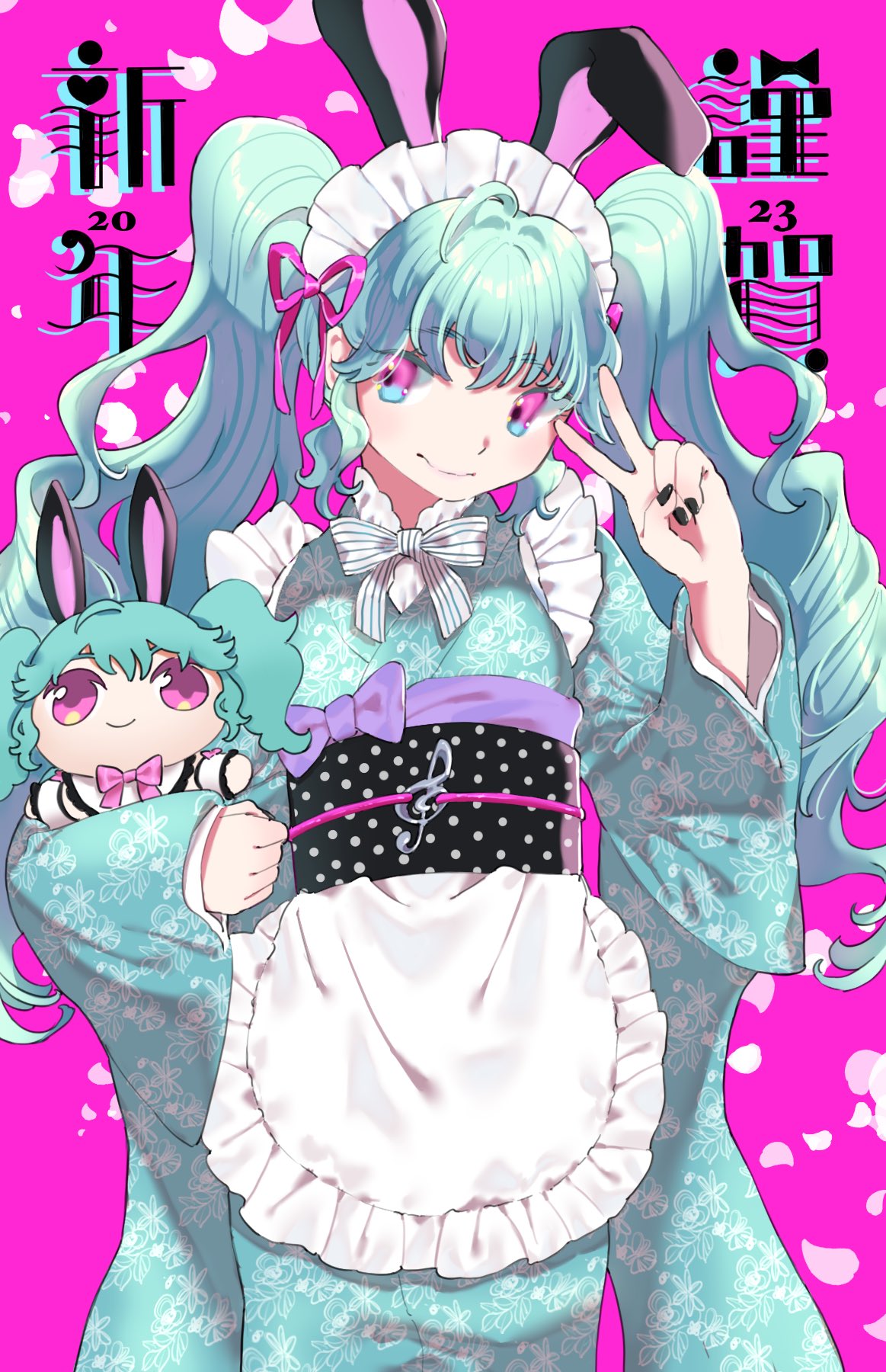 The Big ImageBoard (TBIB) - 1girl 2023 animal ears apron black nails blue hair blue kimono ...
