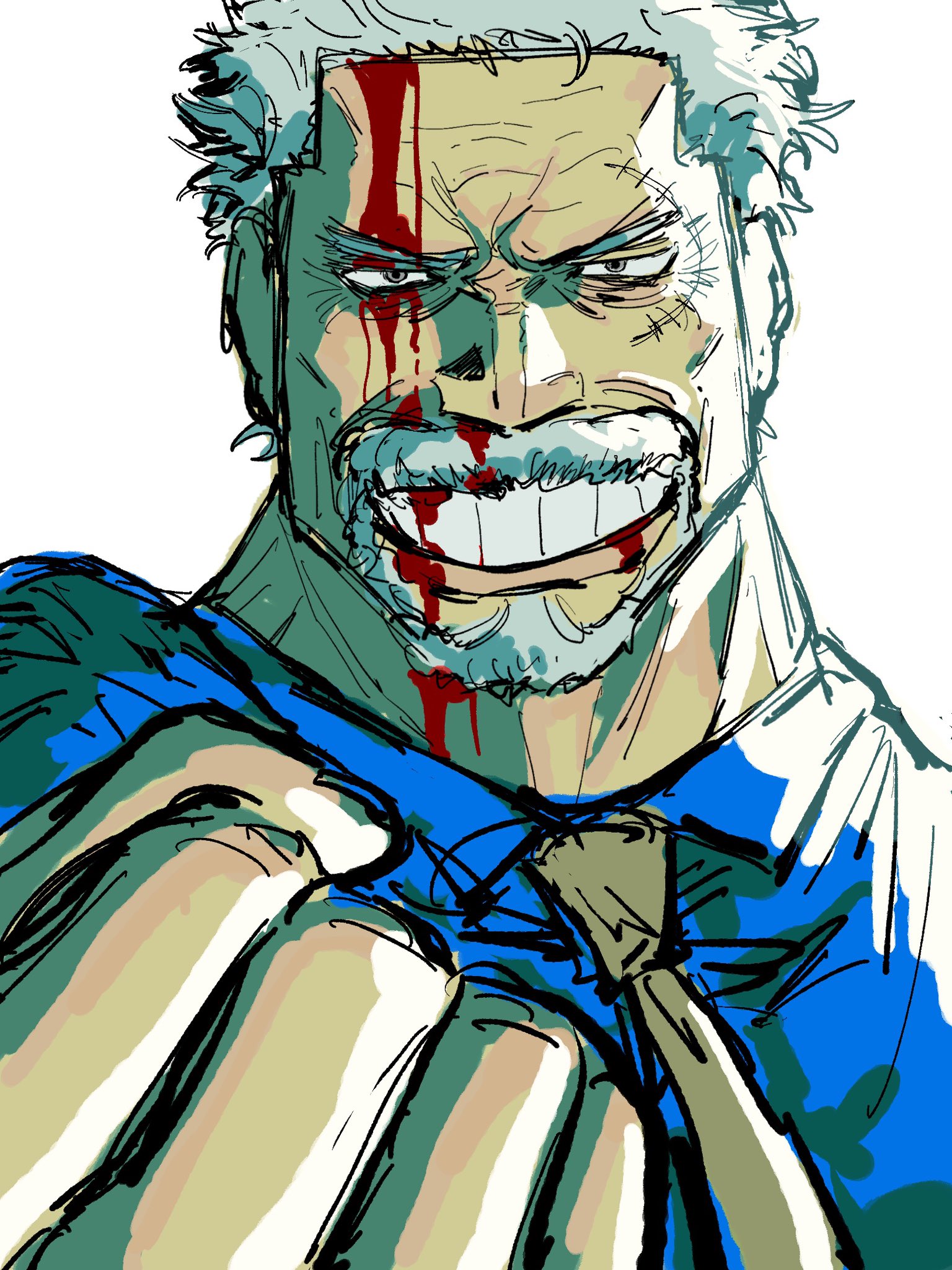 The Big ImageBoard (TBIB) - 1boy beard blood blood on face blue shirt ...