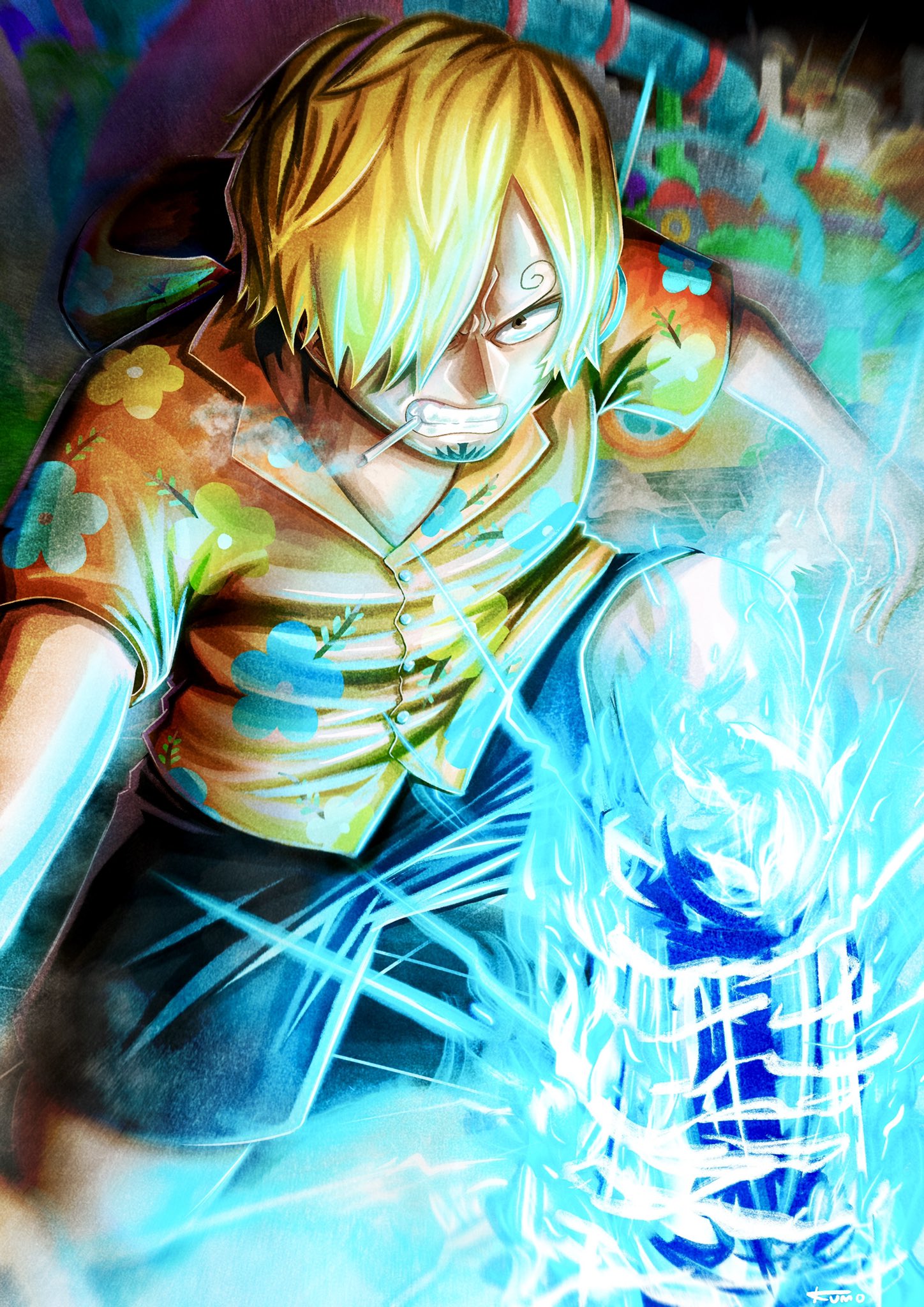 The Big ImageBoard (TBIB) - 1boy blonde hair blue fire cigarette ...