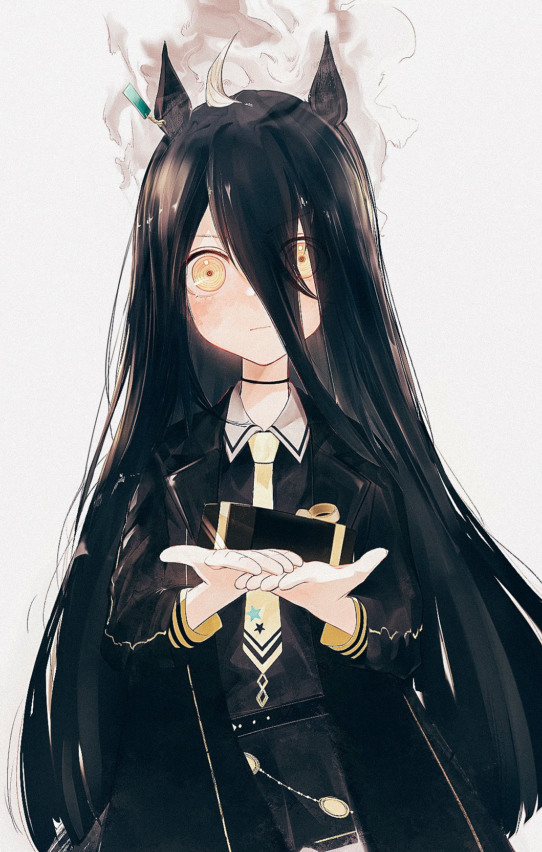 The Big ImageBoard (TBIB) - 1girl :| @ @ ahoge animal ears black coat black collar black hair ...