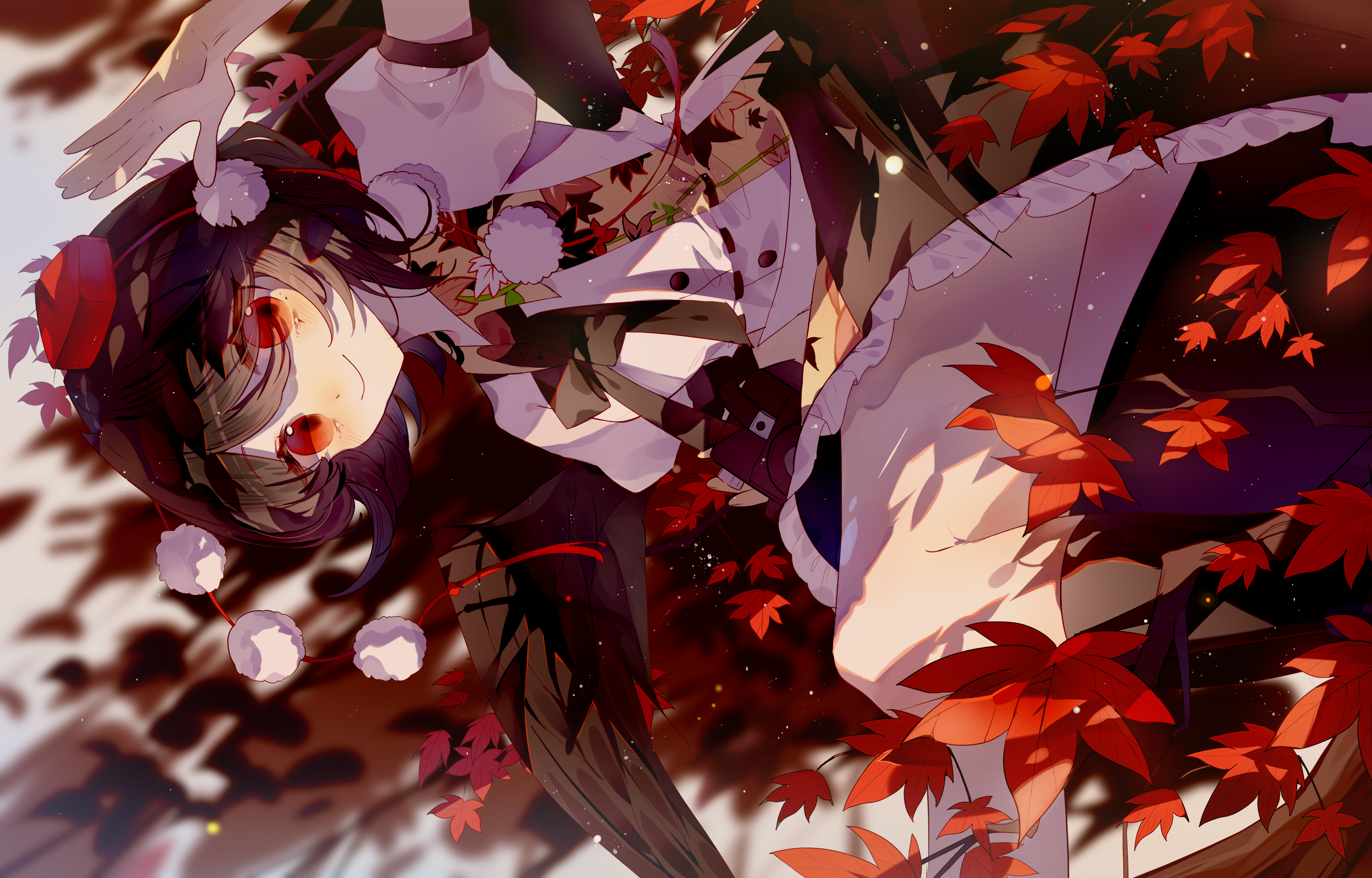 The Big ImageBoard (TBIB) - 1girl autumn leaves bird wings black skirt ...