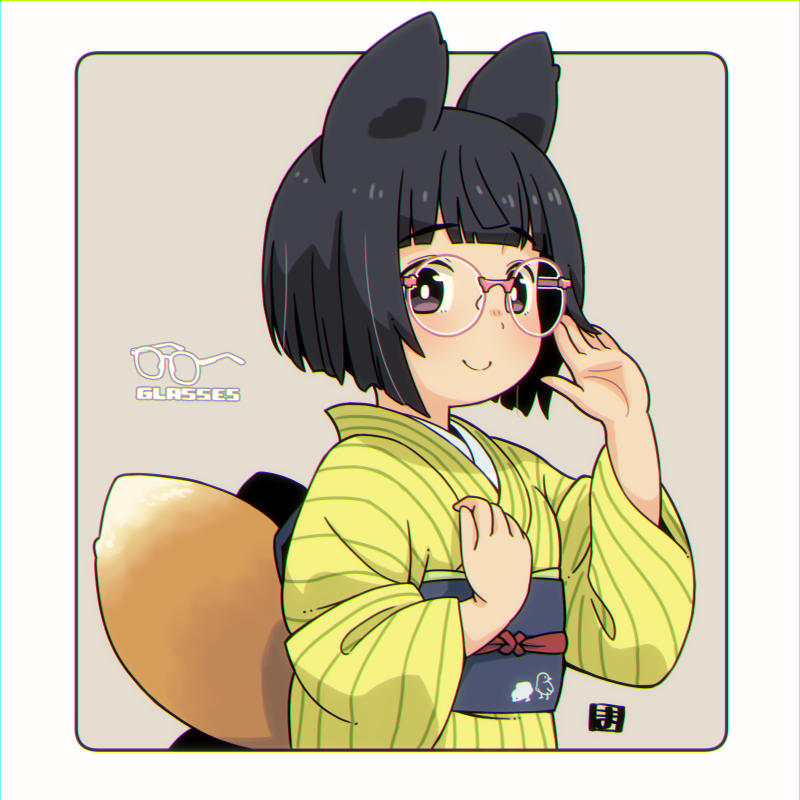 The Big ImageBoard (TBIB) - 1girl animal ears bangs beige background black eyes black hair bob ...
