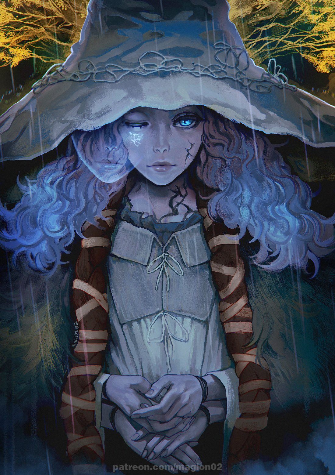 The Big ImageBoard (TBIB) - 1girl blue eyes blue hair blue skin branch cape cloak colored skin ...