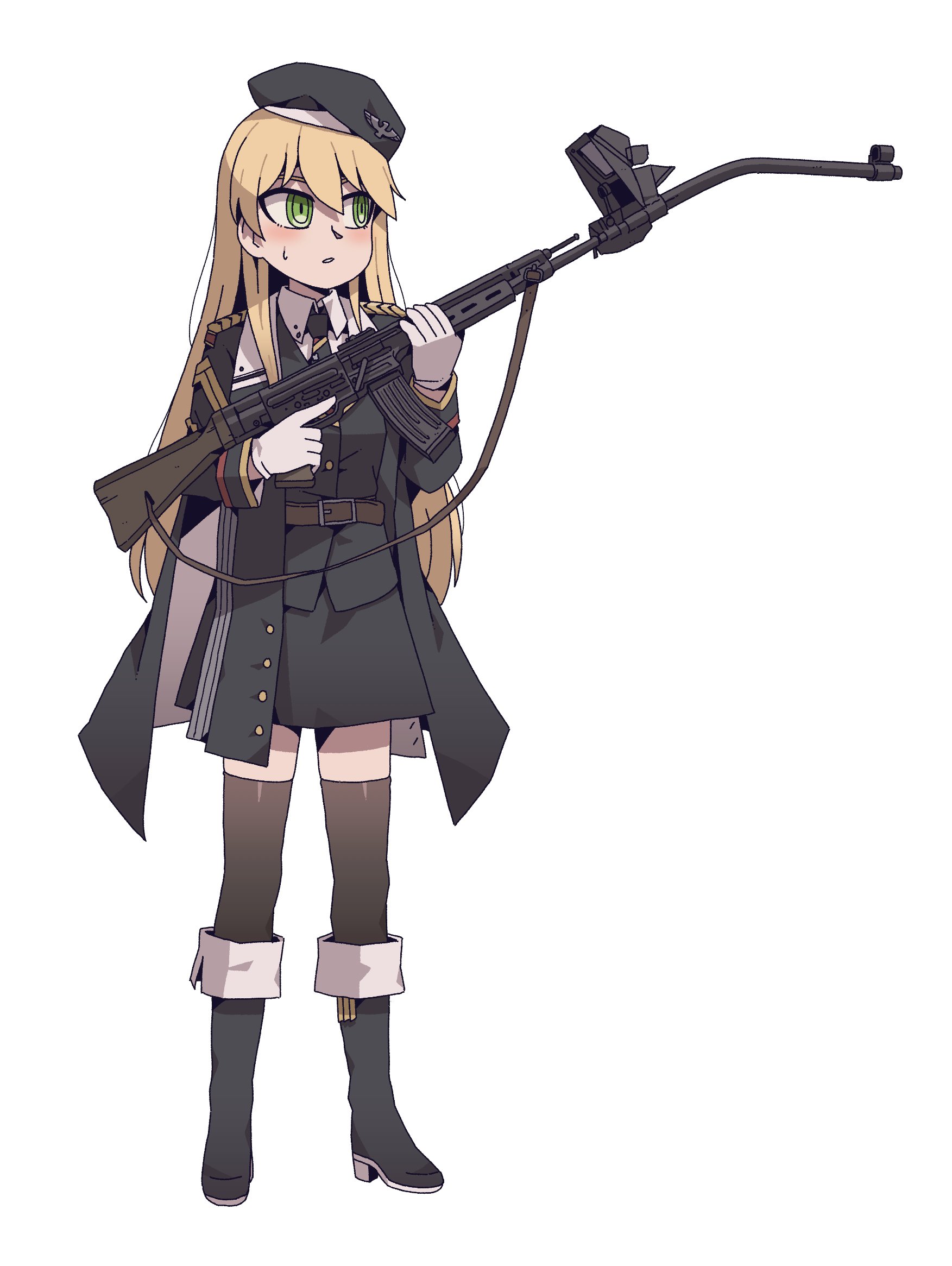 The Big ImageBoard (TBIB) - 1girl assault rifle belt beret blonde hair boots commentary ...