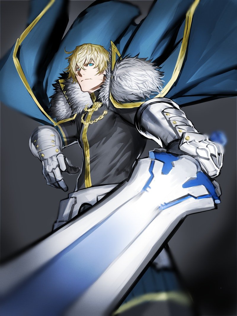 The Big ImageBoard (TBIB) - 1boy armor blonde hair blue eyes cape closed mouth commentary ...