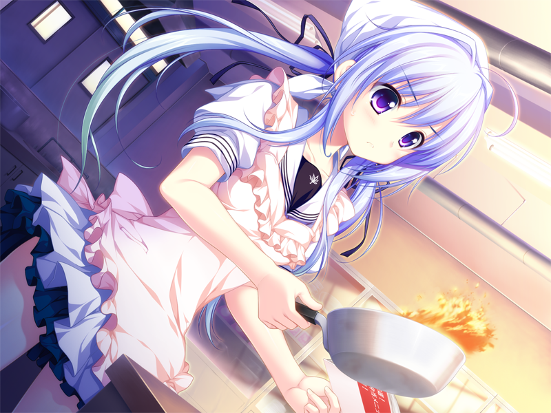 The Big ImageBoard (TBIB) - 1girl ahoge alpha (yukai na nakamatachi) apron black skirt blue hair ...