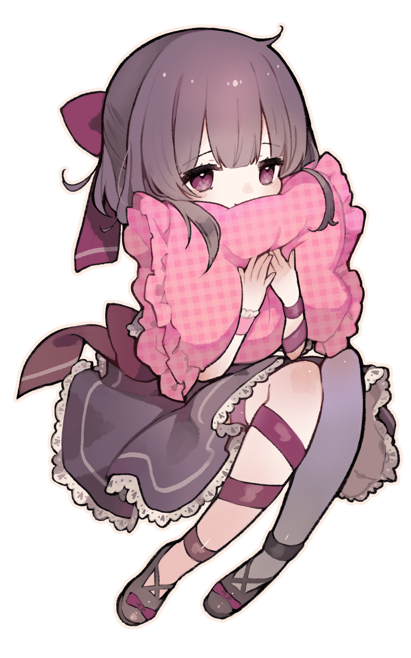 The Big Imageboard Tbib 1girl Bangs Black Dress Black Footwear Blush Bow Brown Hair Choker