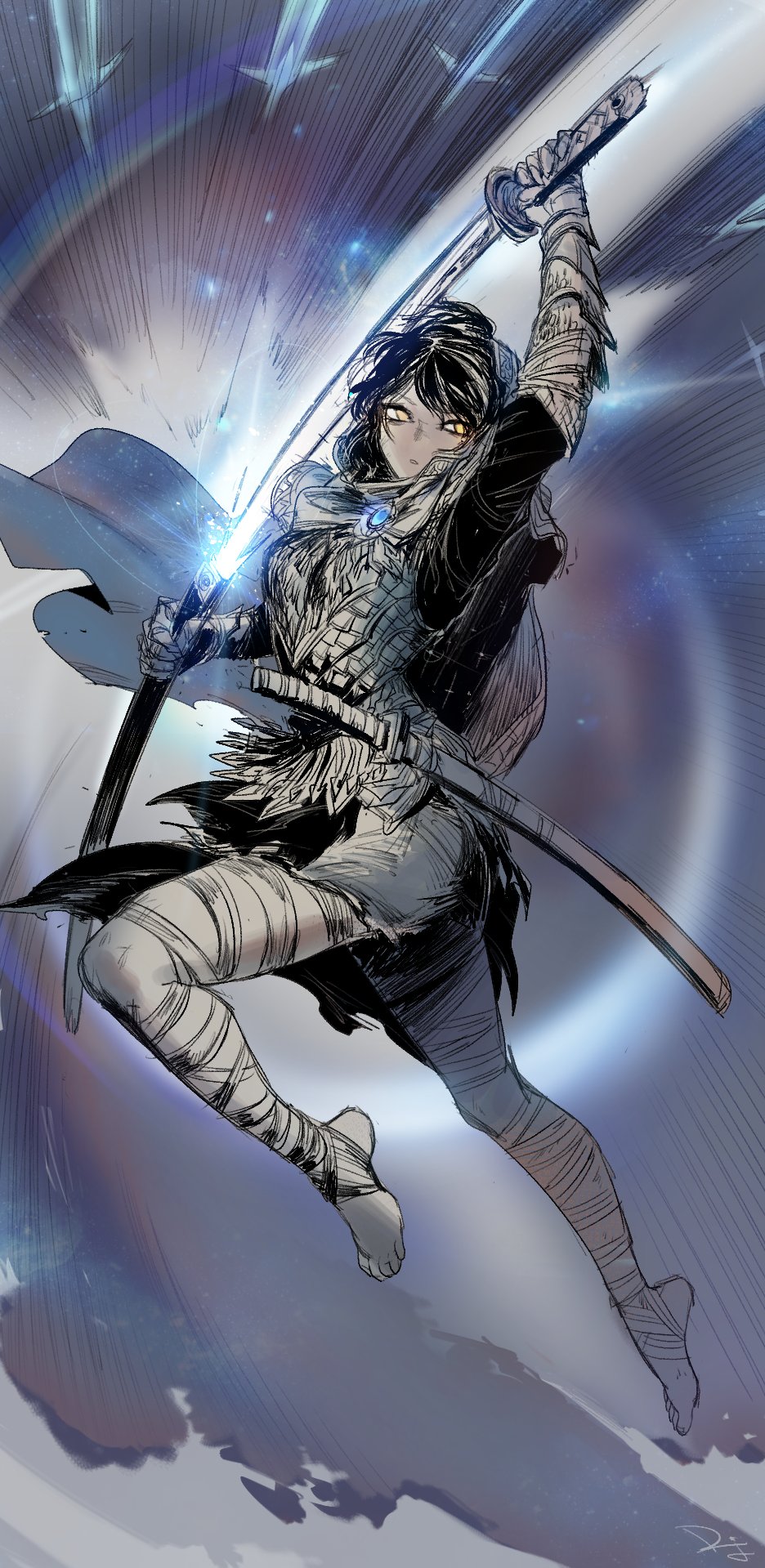 The Big ImageBoard (TBIB) - 1girl bandaged leg bandages barefoot black ...