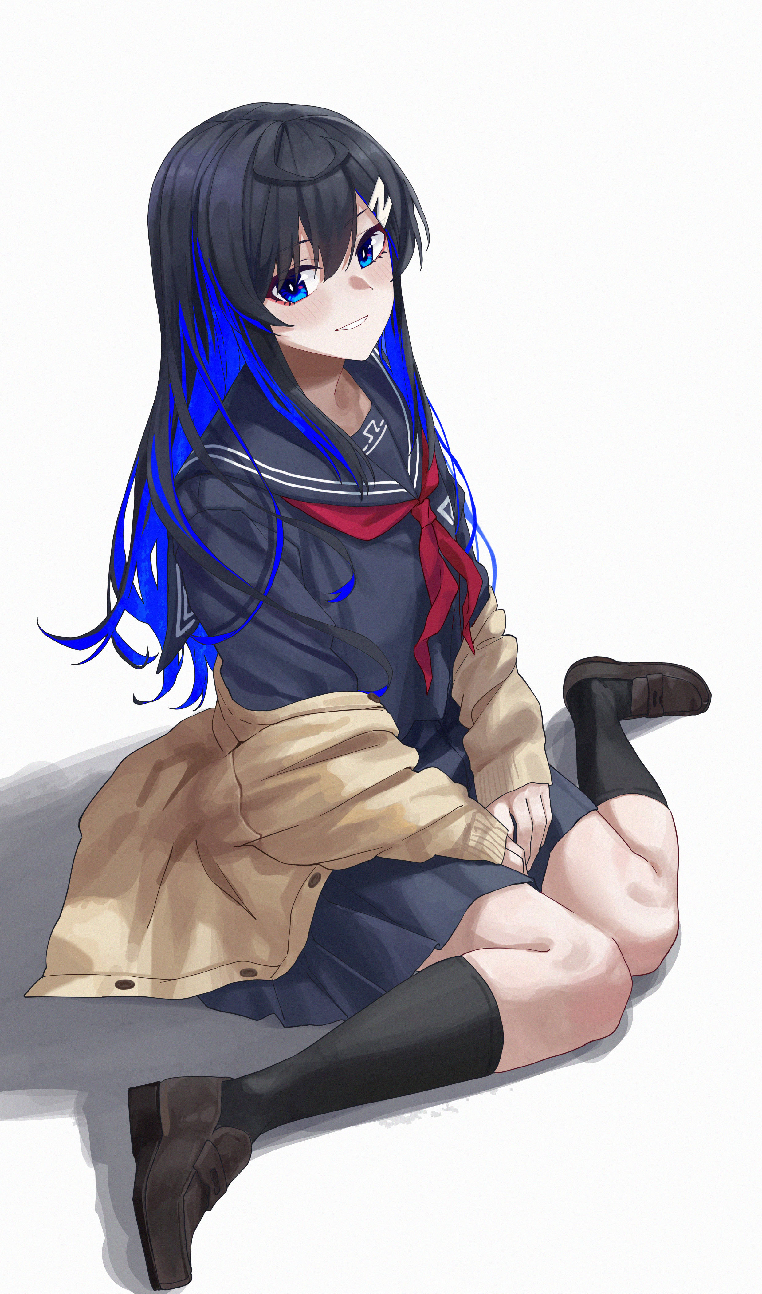 The Big ImageBoard (TBIB) - 1girl absurdres bangs between legs black hair black legwear black ...