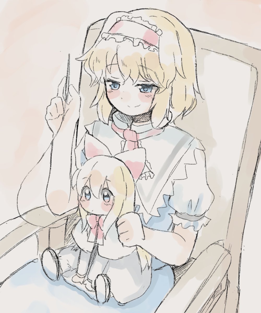 The Big ImageBoard (TBIB) - 2girls alice margatroid blonde hair blue eyes bow capelet chair ...