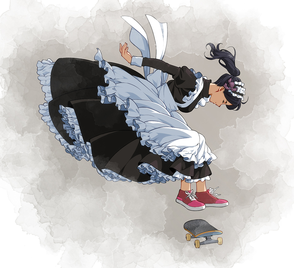 The Big ImageBoard (TBIB) - 1girl apron black hair closed eyes ...