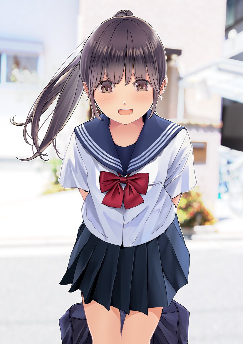 The Big ImageBoard (TBIB) - 1girl :d bag bangs blue sailor collar blue skirt blurry blurry ...