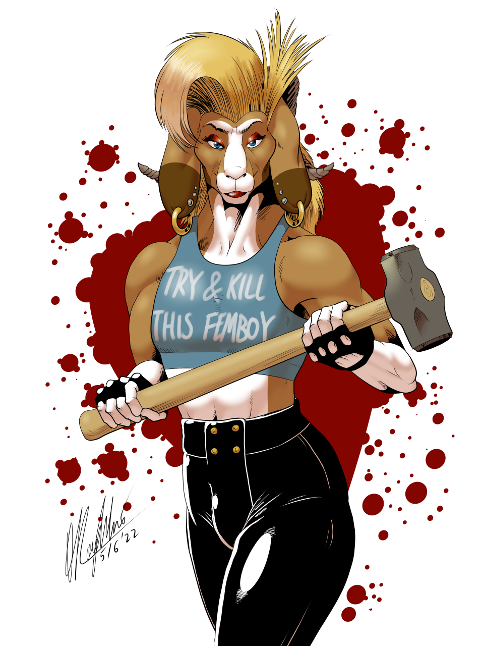 The Big ImageBoard (TBIB) - 2022 ambiguous gender anthro biceps blonde hair bottomwear bovid ...