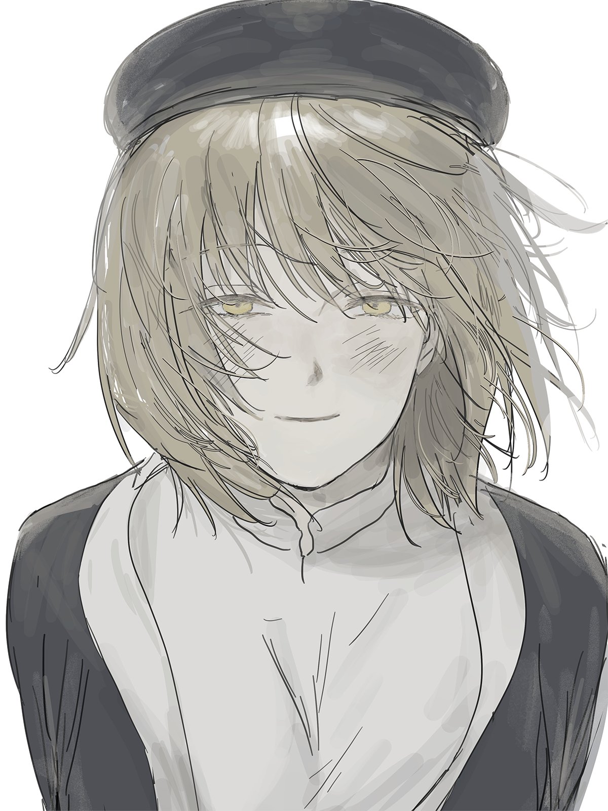 The Big ImageBoard (TBIB) - 1girl beret black coat black hat blonde hair blush closed mouth coat ...